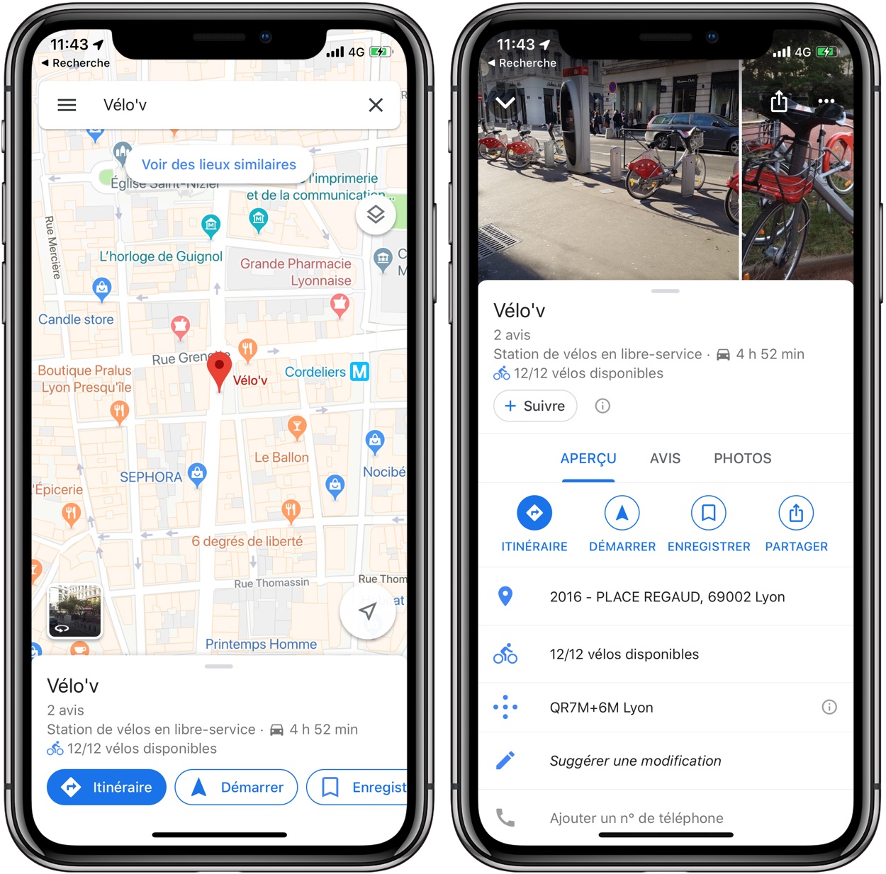 Google Maps affiche les stations de vélo en libre-service à Lyon, et ...